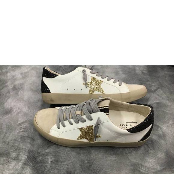 ShuShop | Shoes | New Shu Shop Womens Glitter Star Leather Sneaker In ...